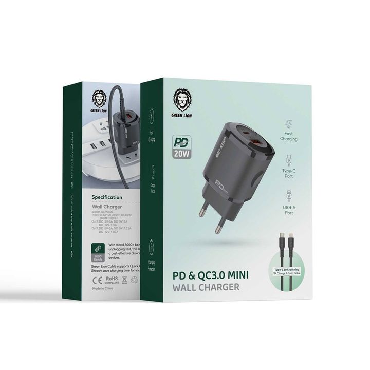 Green Lion 20w Pd&qc Mini Wall C To Lightning Charger Iphone | SP Electronics - Online Store